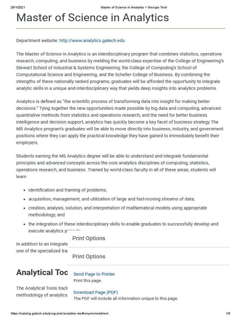 Master of Science in Analytics - Georgia Tech | PDF | Analytics ...