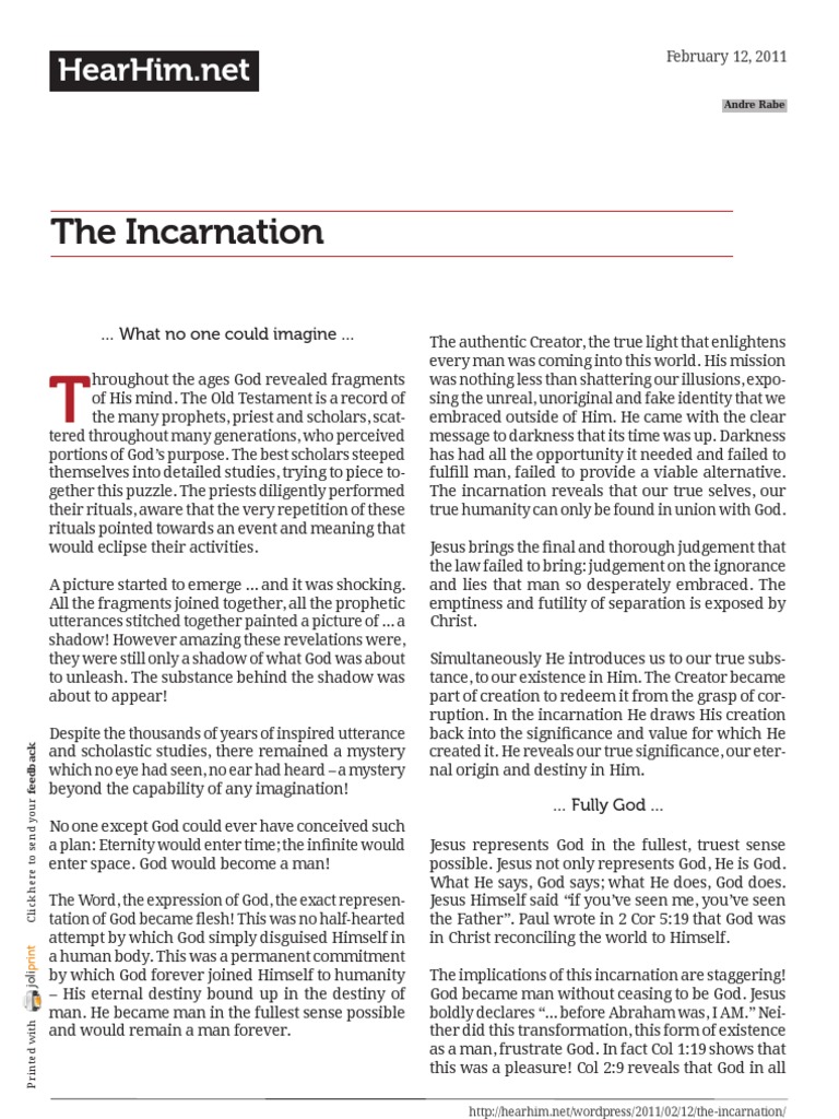 Chapter 5 - The Incarnation | PDF | Incarnation (Christianity) | Jesus