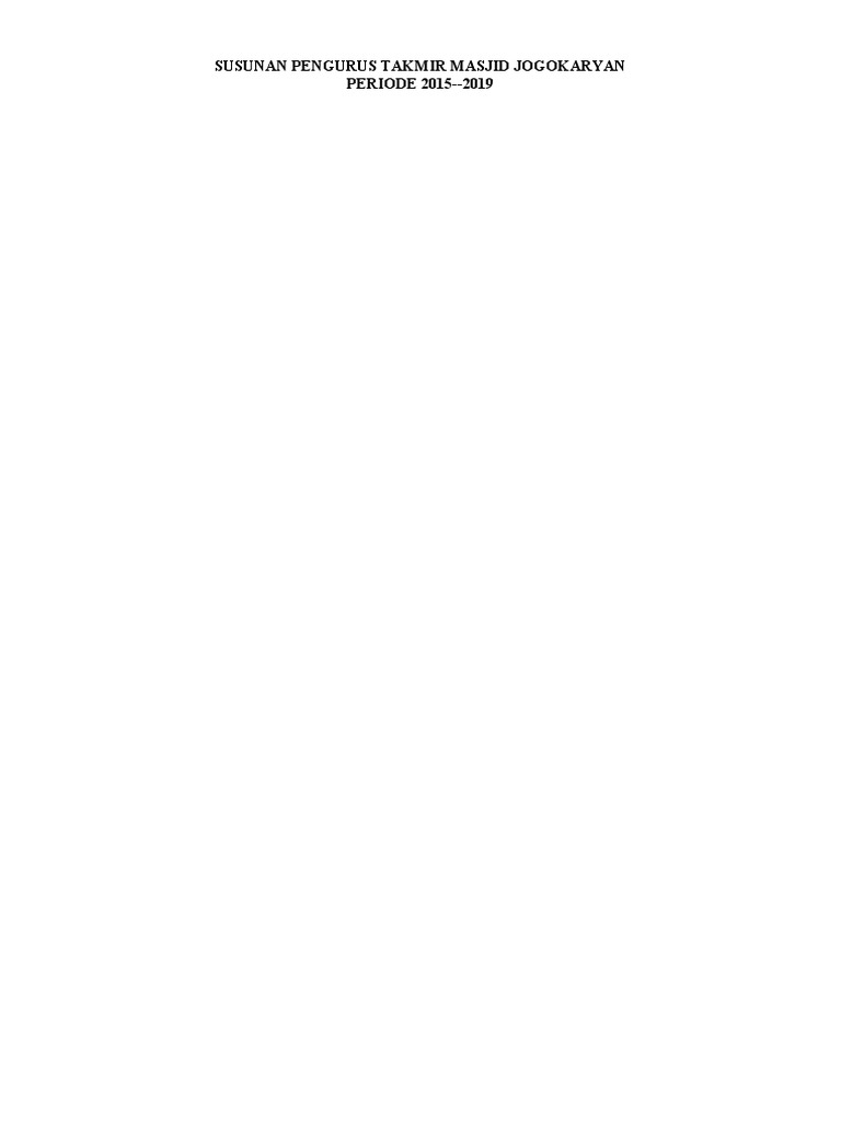 Susunan Pengurus Takmir Masjid Jogokaryan 2015-2019 | PDF