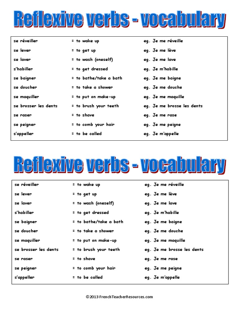 Reflexive Verbs Vocabulary List | PDF | Language Arts & Discipline