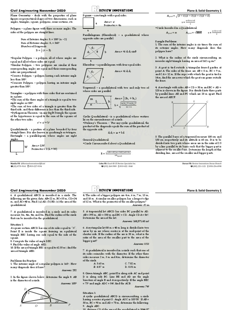 Civil Engineering November 2020 Plane & Solid Geometry 1: Review ...
