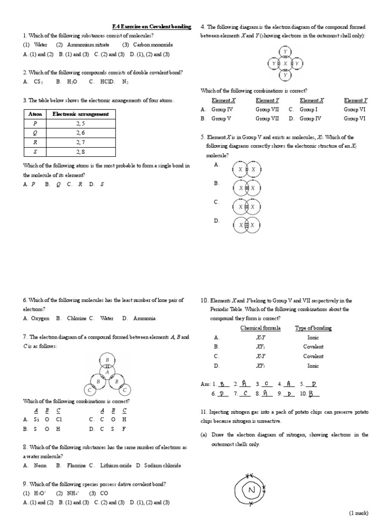 20-21 F.4 Exercise On Covalent Bonding | PDF | Chemical Bond | Chemical ...
