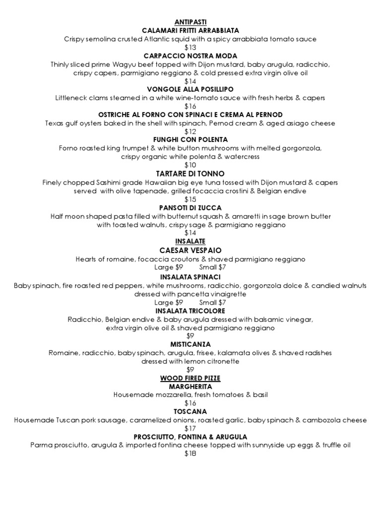 Menu Vespaio | PDF | Pesto | Spaghetti