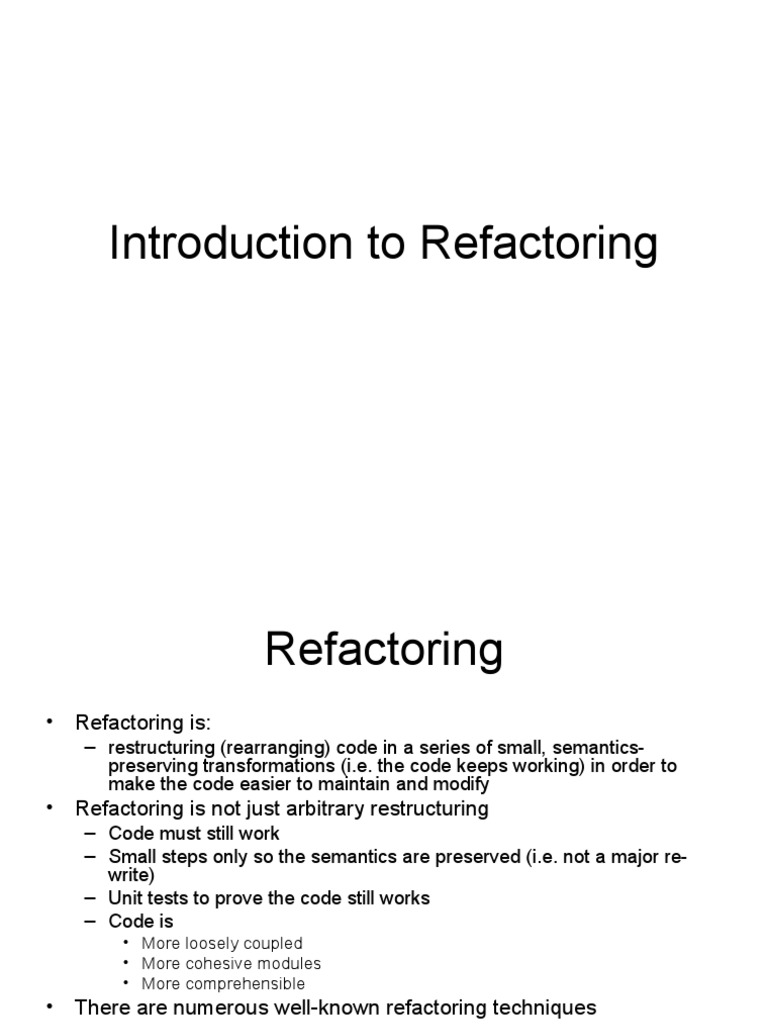 Introduction To Refactoring | PDF | Class (Computer Programming) | Method (Computer Programming)