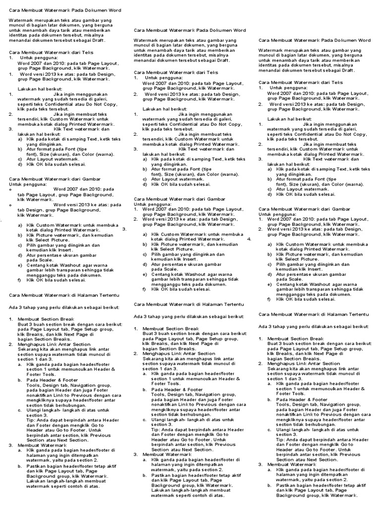 Cara Membuat Watermark Pada Dokumen Word | PDF