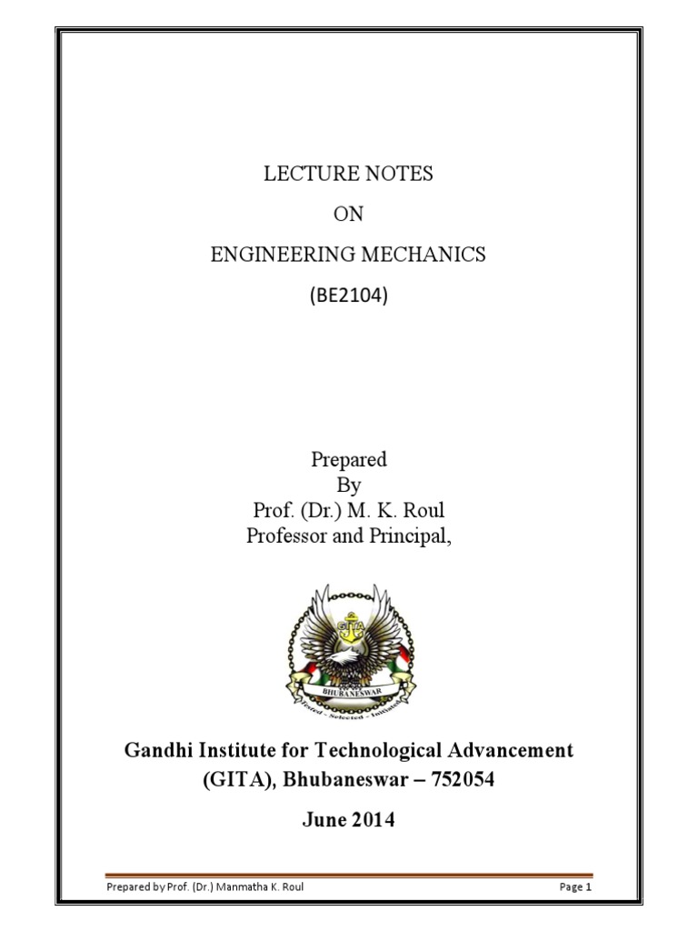 Lecture Notes Mechanics | PDF | Torque | Rotation Around A Fixed Axis