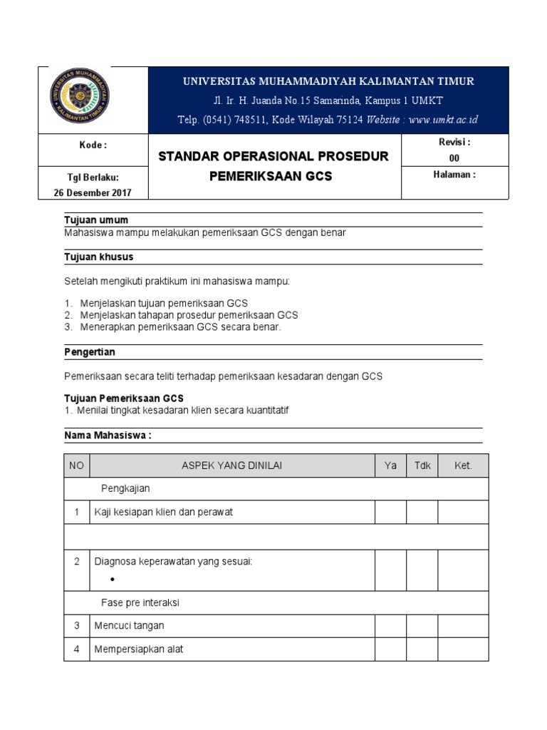 Standar Operasional Prosedur Pemeriksaan GCS | PDF