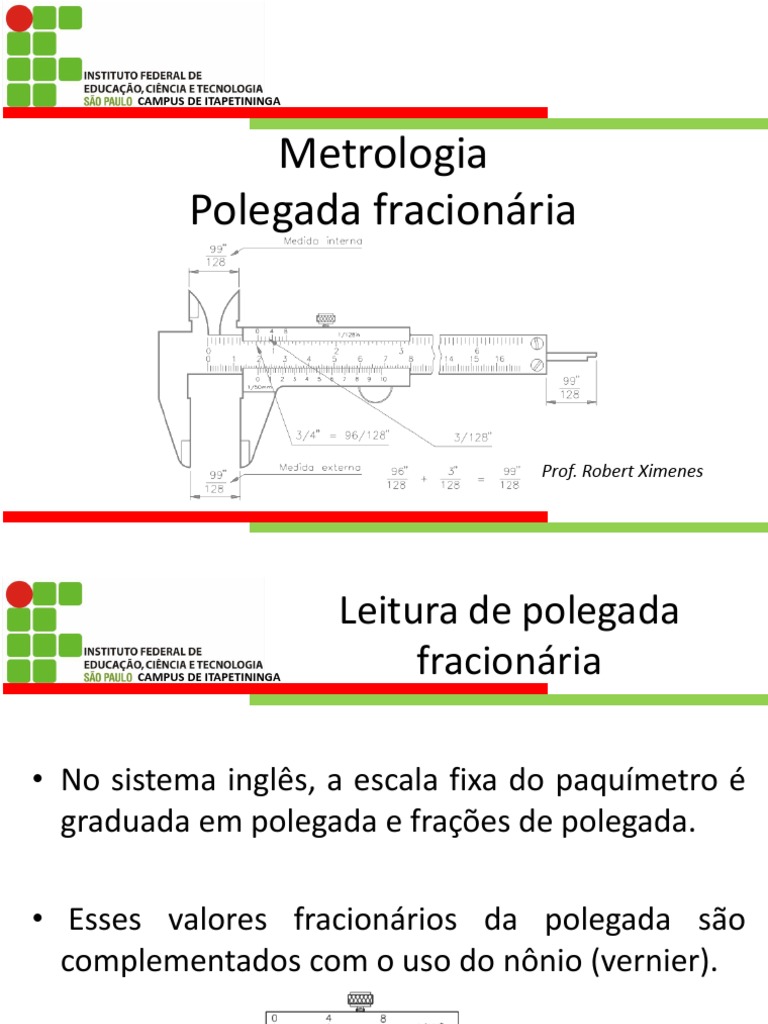 Leitura de Polegadas Fracionárias | PDF | Ensino de Matemática