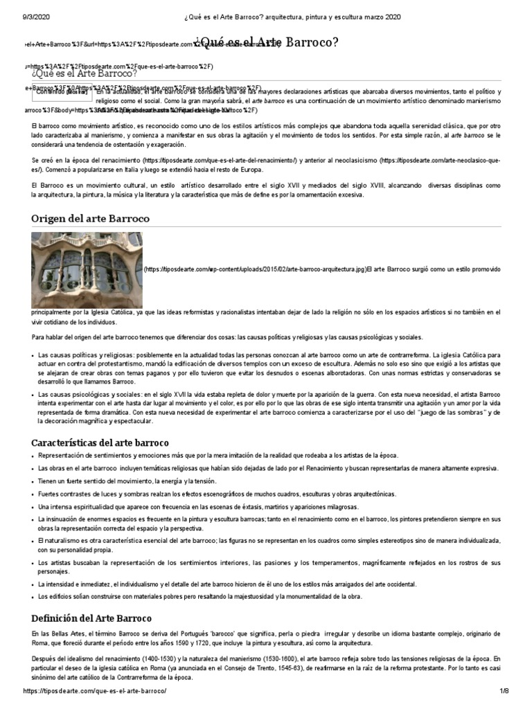 ¿Qué Es El Arte Barroco? Arquitectura, Pintura y Escultura | PDF ...
