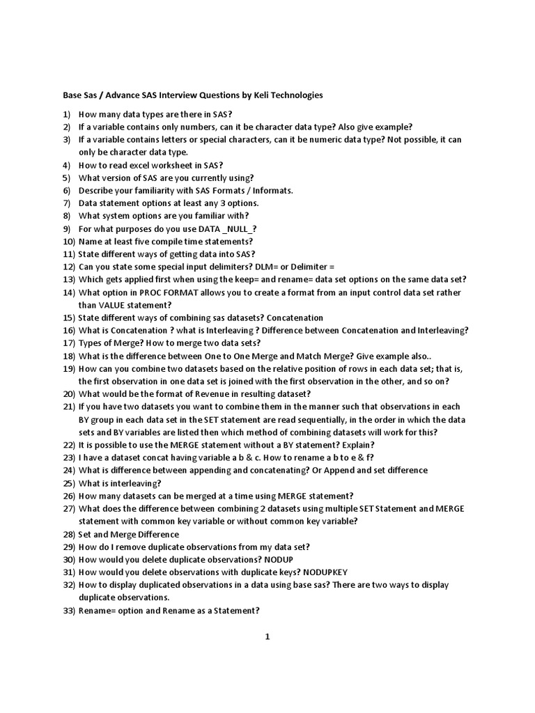 SAS Interview Questions and Answers Guide | PDF | Sas (Software) | Subroutine