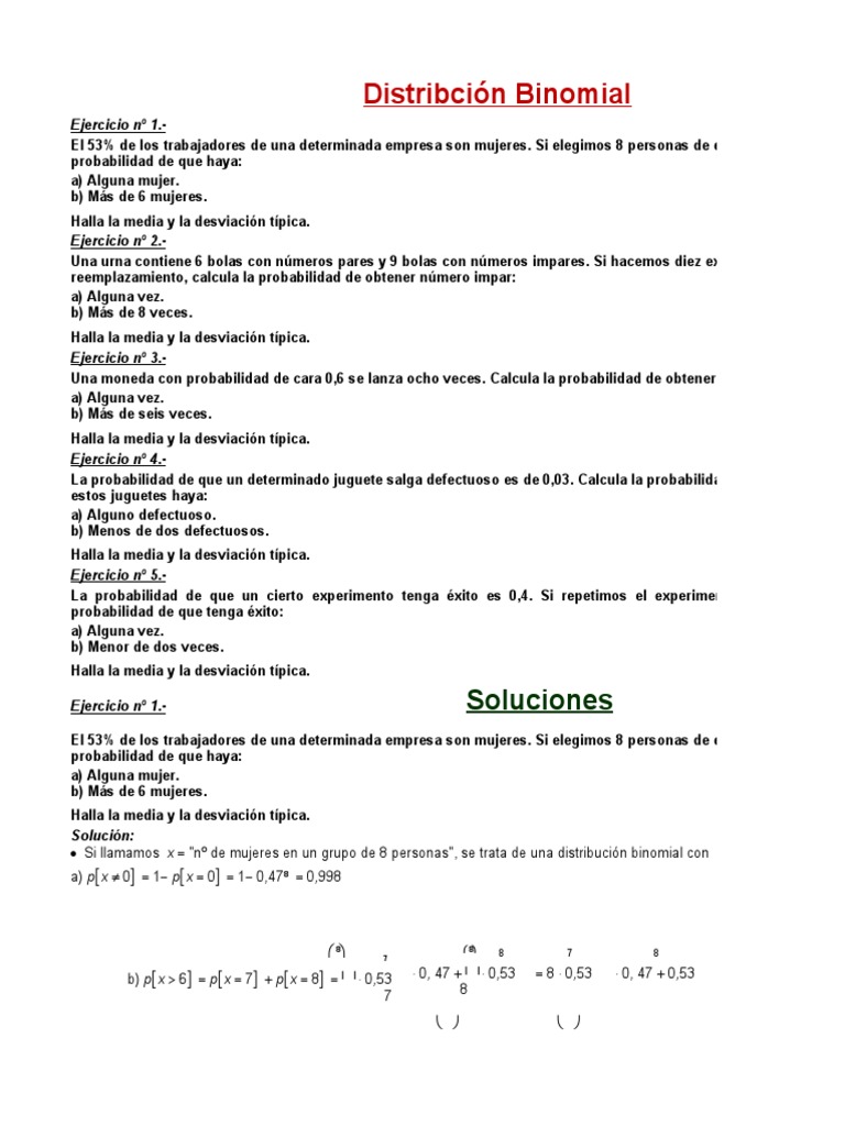 Ejercicios Binomial | PDF | Probabilidad | Notación Matemática