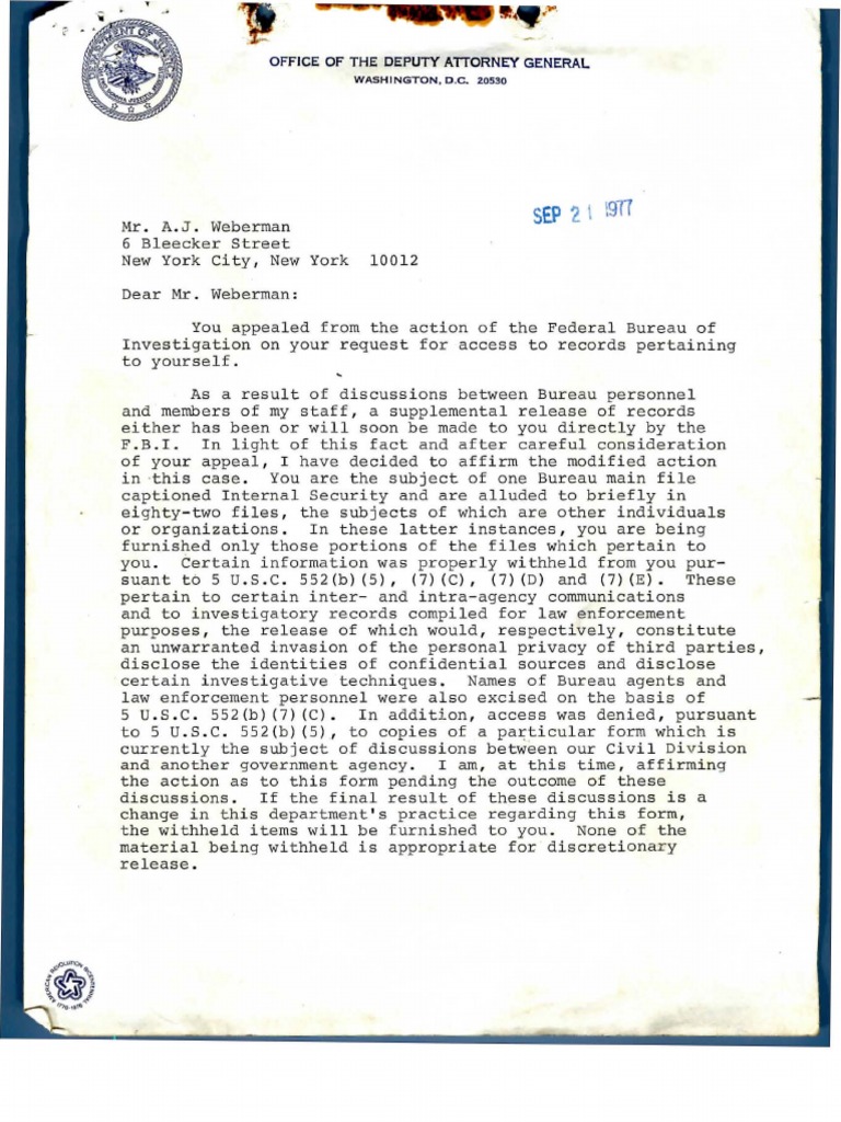 A. J. Weberman's FBI Documents | PDF | Federal Bureau Of Investigation ...