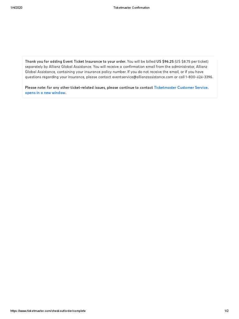 Ticketmaster Confirmation Insurance | PDF