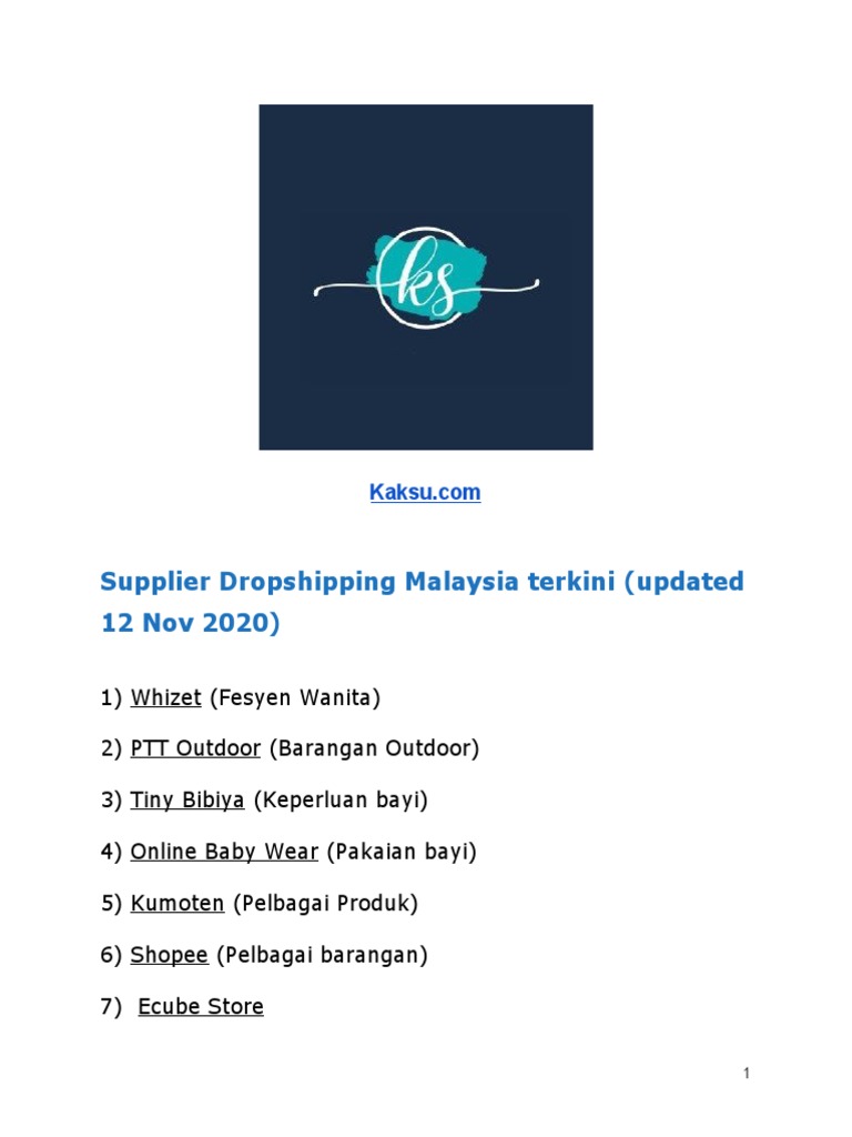 30 Senarai Pembekal Dropship (Updated Nov 2020) | PDF