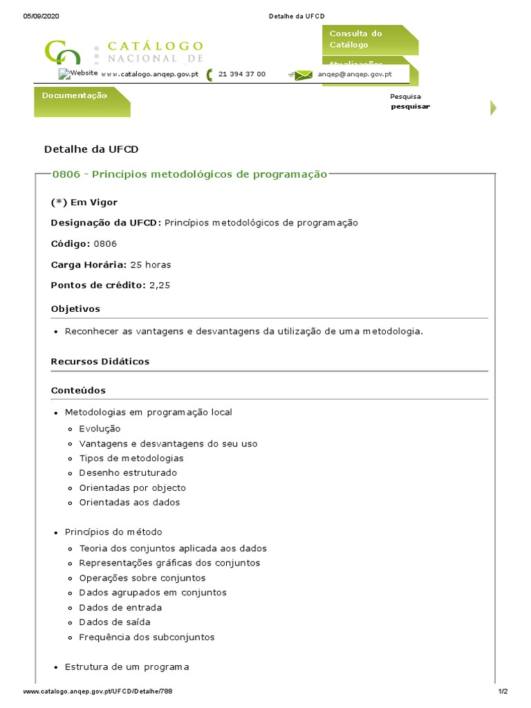0806 - Detalhe Da UFCD | PDF | Dados | Programa de computador