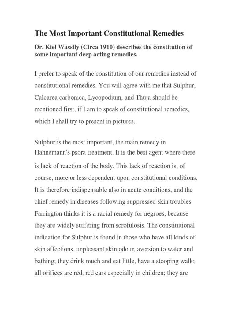 Constitutional Remedies - Homeopathy | PDF | Skin | Anatomy