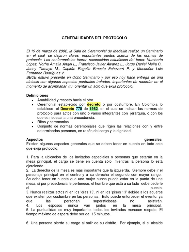 Generalidades Del Protocolo | PDF | Ropa | Diplomacia