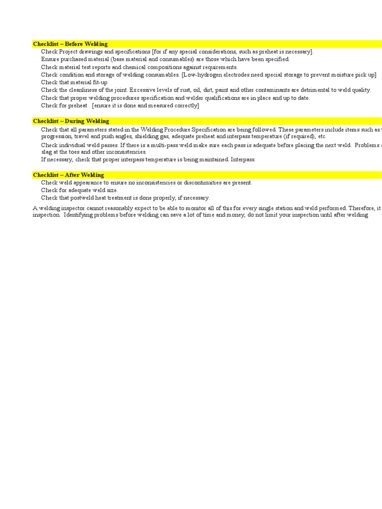 Before and After Welding Inspection Checks | PDF
