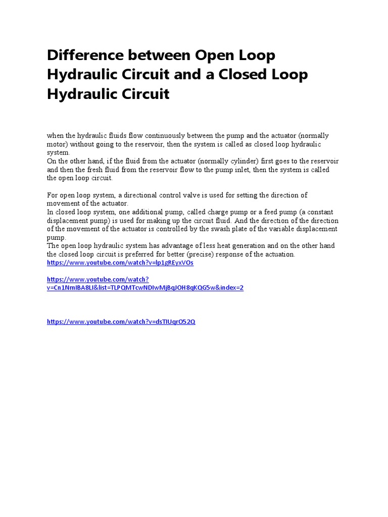 Difference Between Open Loop Hydraulic Circuit And A Closed Loop 2535
