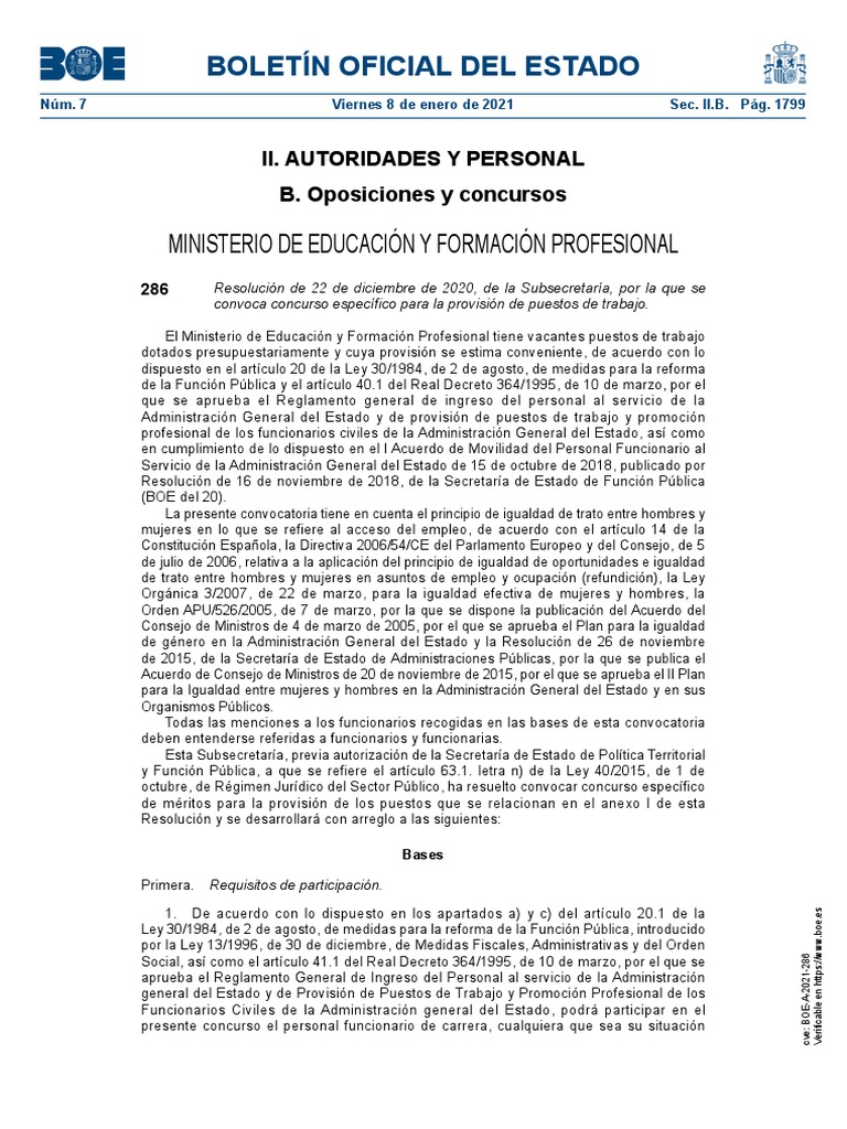 03 Boe-A-2021-286 | PDF | Servicio Civil | Comisión Europea