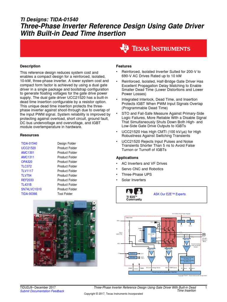 Three-Phase Inverter Reference Design Using Gate Driver With Built-In ...