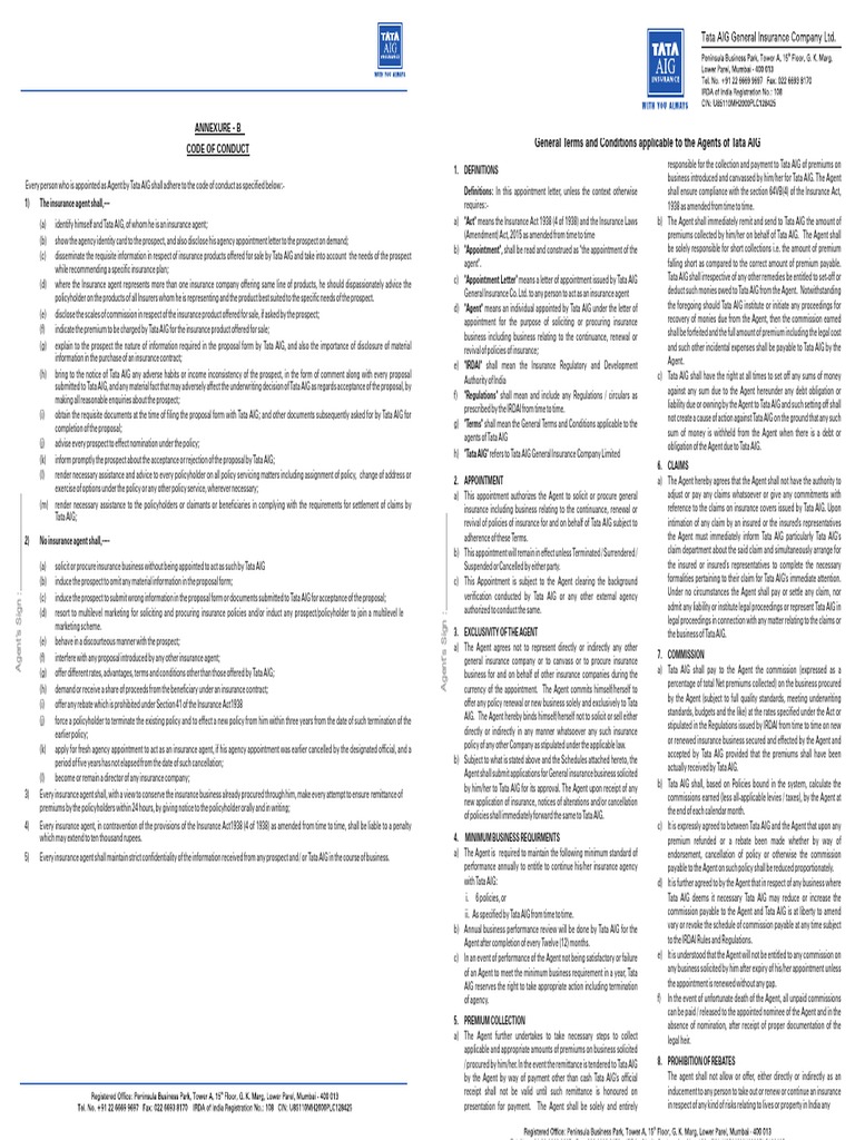 Annexure - B Code of Conduct: General Terms and Conditions Applicable ...