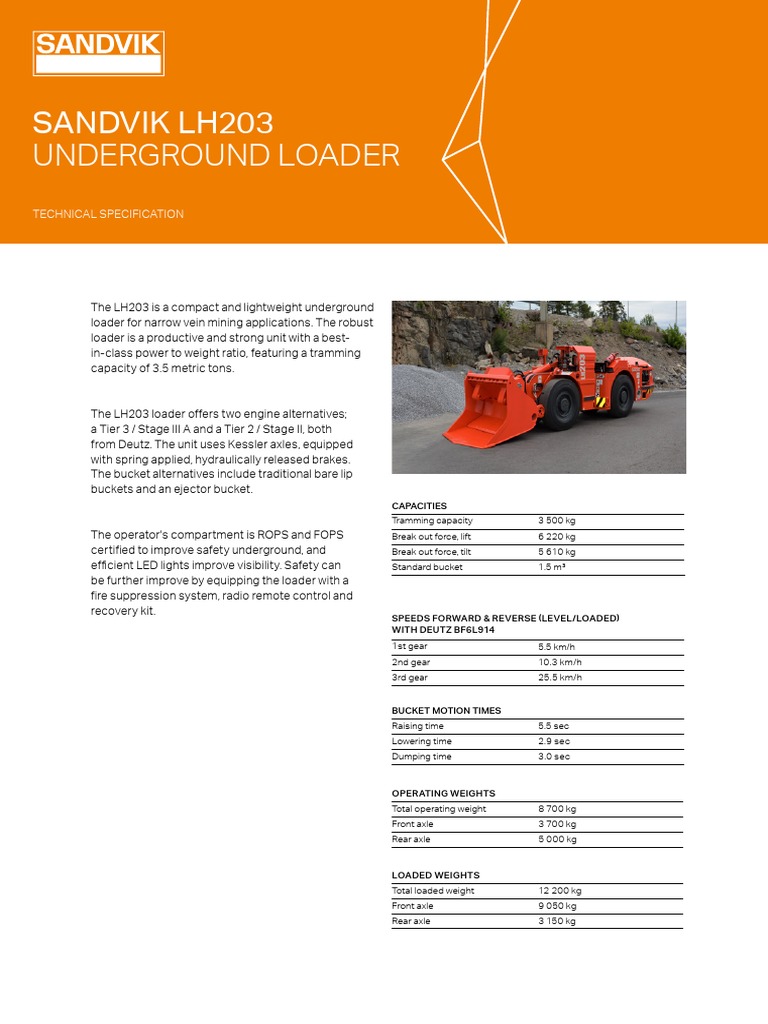 Sandvik Lh203 Underground Loader: Technical Specification | PDF ...