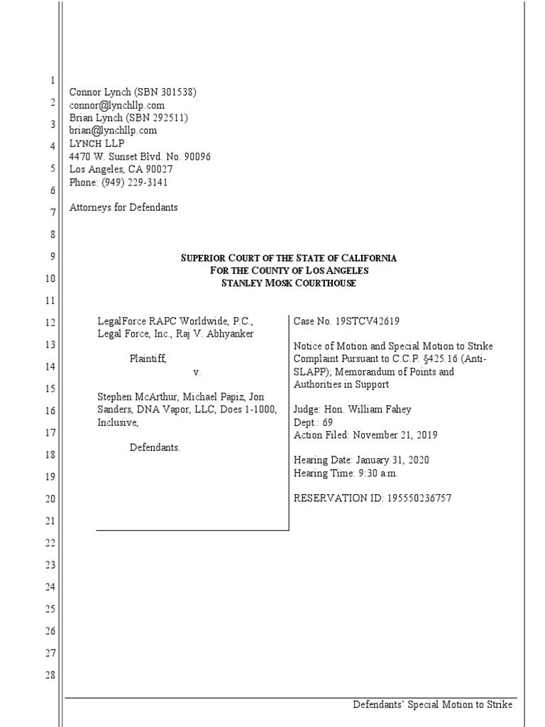 2019.12.30 Anti-SLAPP (Final) | PDF | Lawsuit | Attorney's Fee