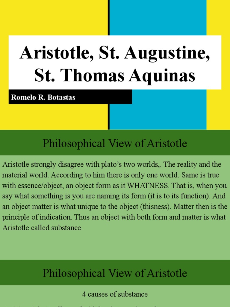 Aristotle St. Augustine St. Thomas Aquinas | PDF | Substance Theory | Aristotle
