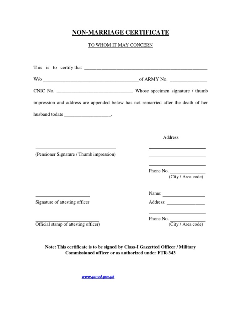 Non-Remarriage Certificate Format | PDF