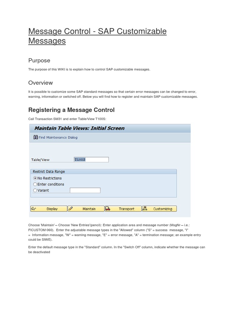 WARNING To ERROR - SAP Customizable Messages | PDF