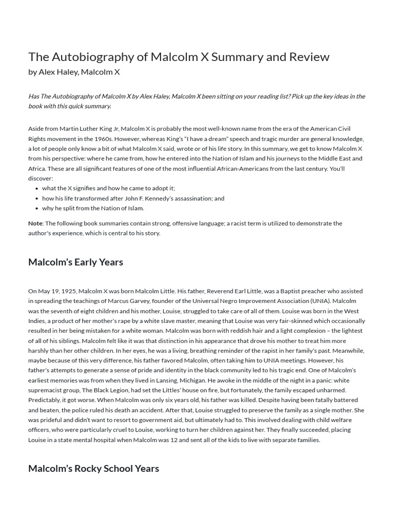 The Autobiography of Malcolm X Summary, Review PDF | PDF | Malcolm X ...