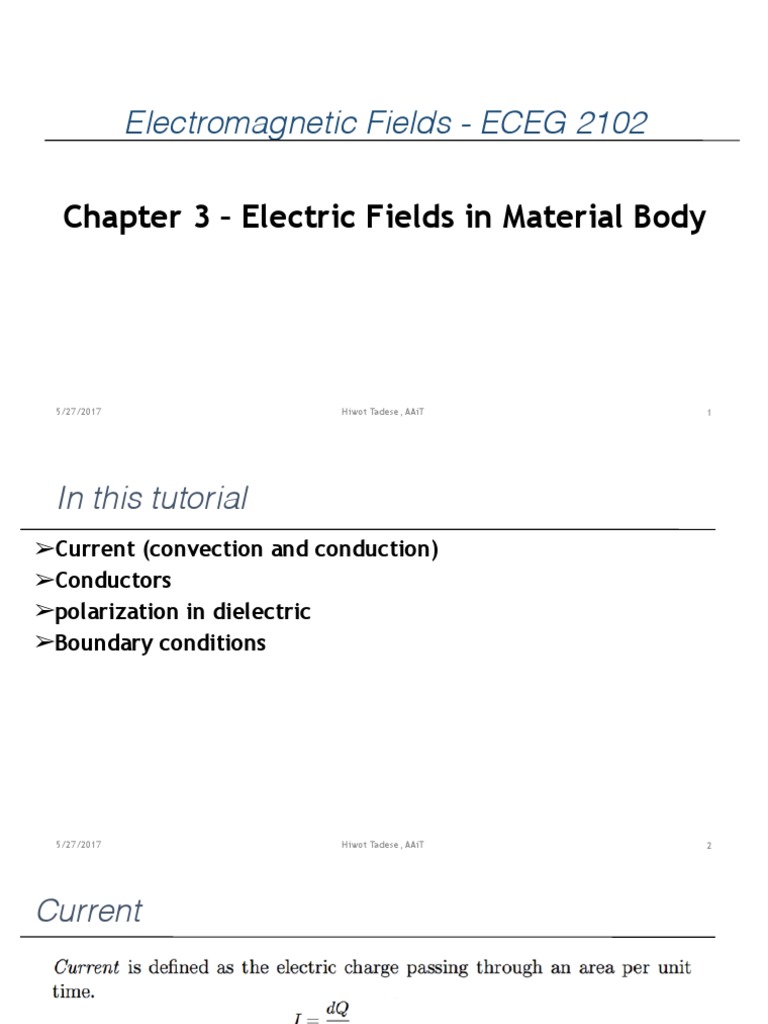 Electromagnetic Fields - ECEG 2102: Chapter 3 - Electric Fields in Material Body | PDF ...