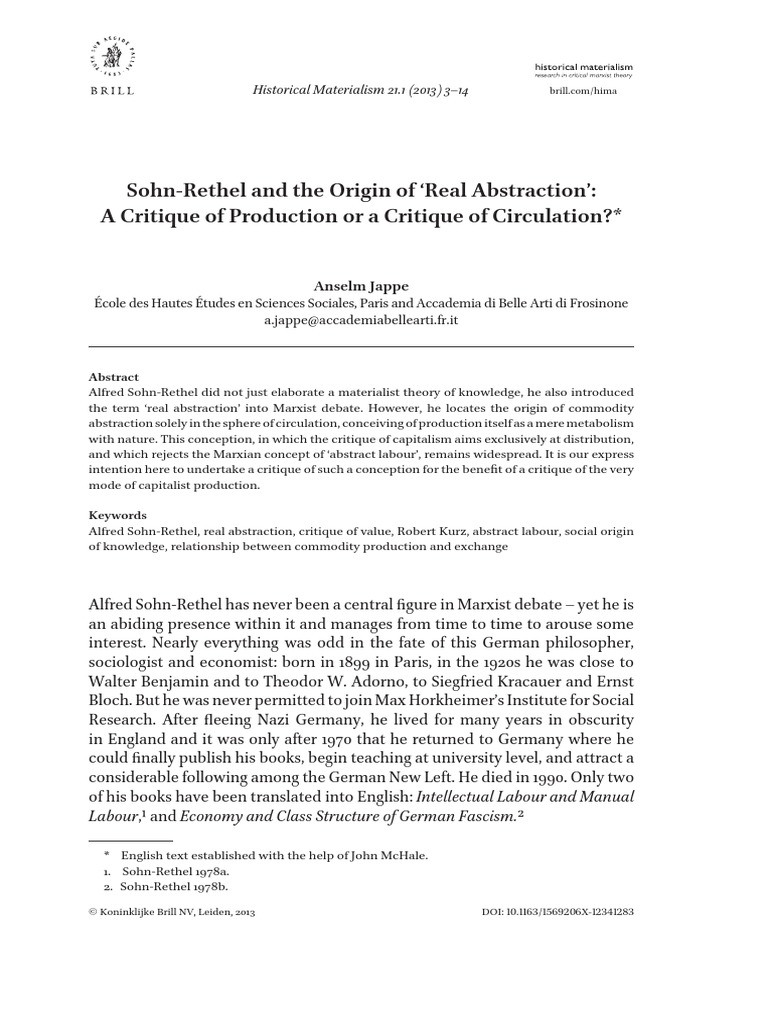 Alfred Sohn-Rethel Am Labern | PDF | Abstraction | Capitalism