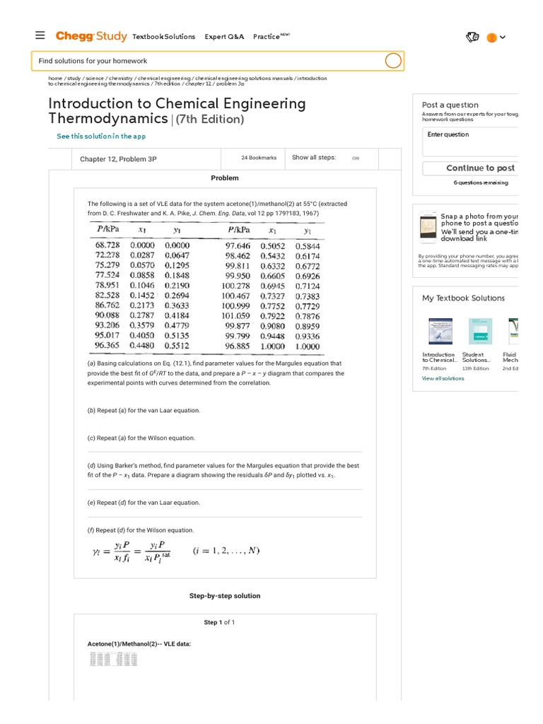 Solved - The Following Is A Set of VLE Data For The System Aceto... | PDF | Least Squares ...