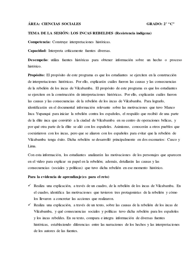 Incas Rebeldes 2C-s11 | PDF | Imperio Inca | Perú
