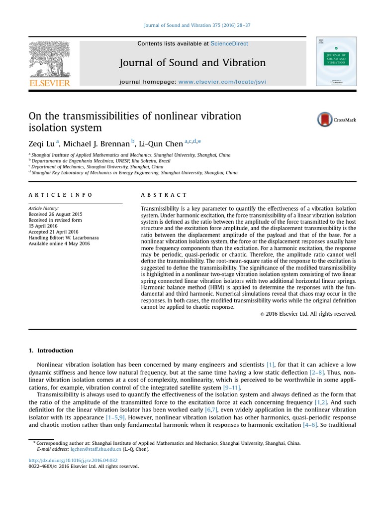On The Transmissibilities of Nonlinear Vibration Isolation System | PDF | Stability Theory ...
