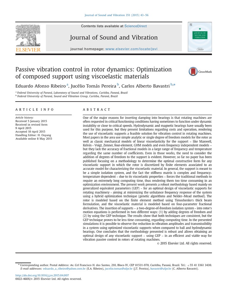 Passive Vibration Control in Rotor Dynamics Optimization of Composed Support Using Viscoelastic ...