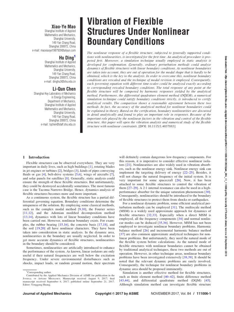 Vibration of Flexible Structures Under Nonlinear Boundary Conditions ... Vibration of Flexible Structures Under Nonlinear Boundary Conditions ...