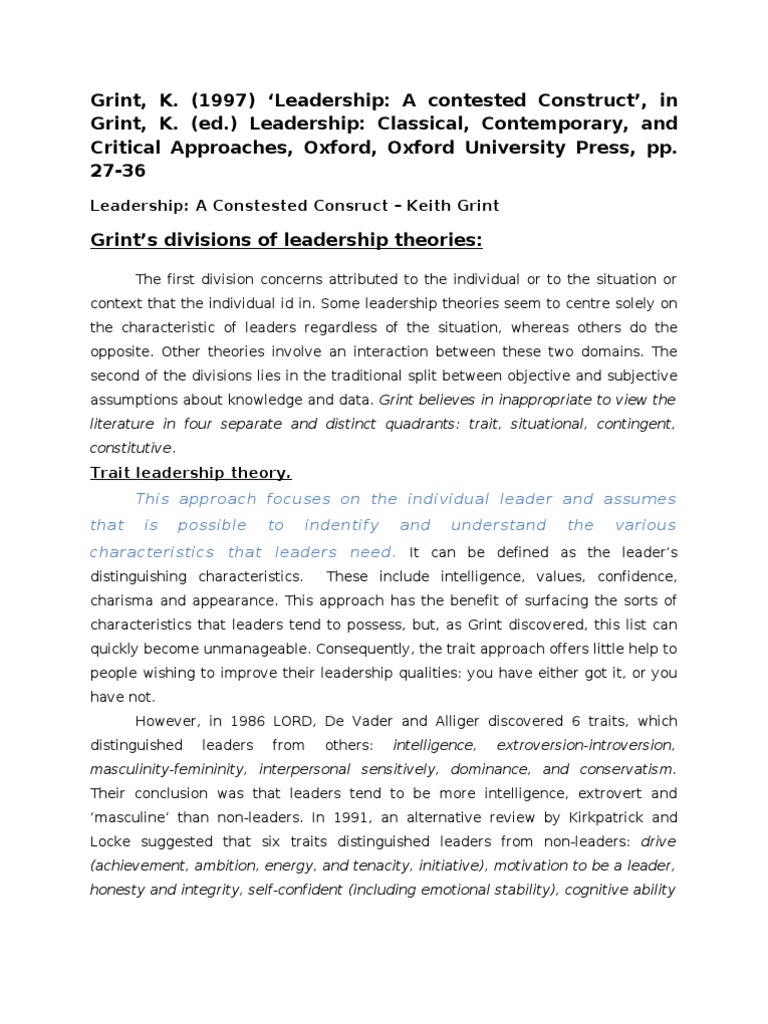 Chapter 2 Leadership A Constested Consruct - Keith Grint | PDF ...