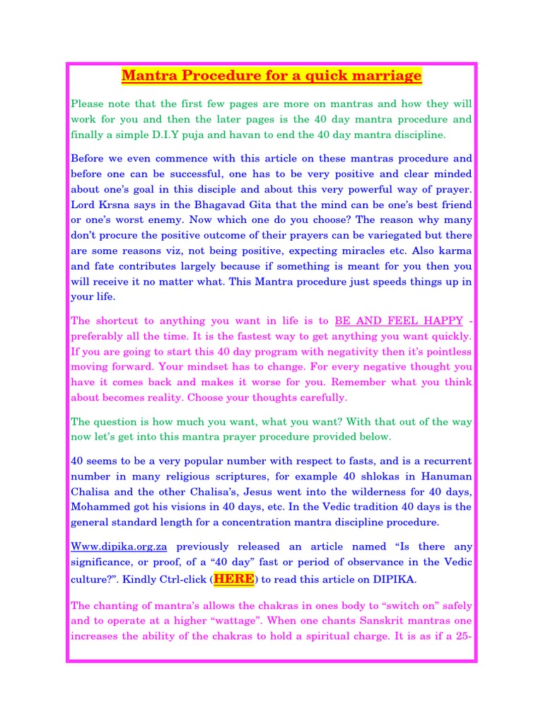 Quick Marriage Mantra Procedure Guide | PDF | Mantra | Religious ...