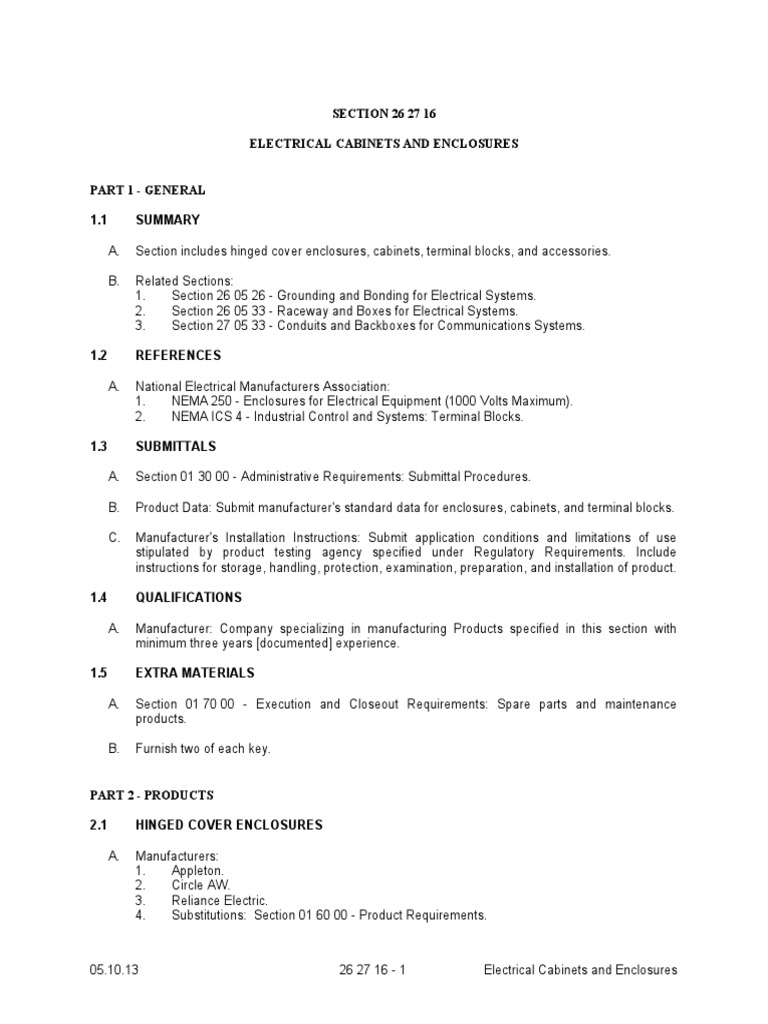 26 27 16 Electrical Cabinets and Enclosures | PDF | Electrical ...
