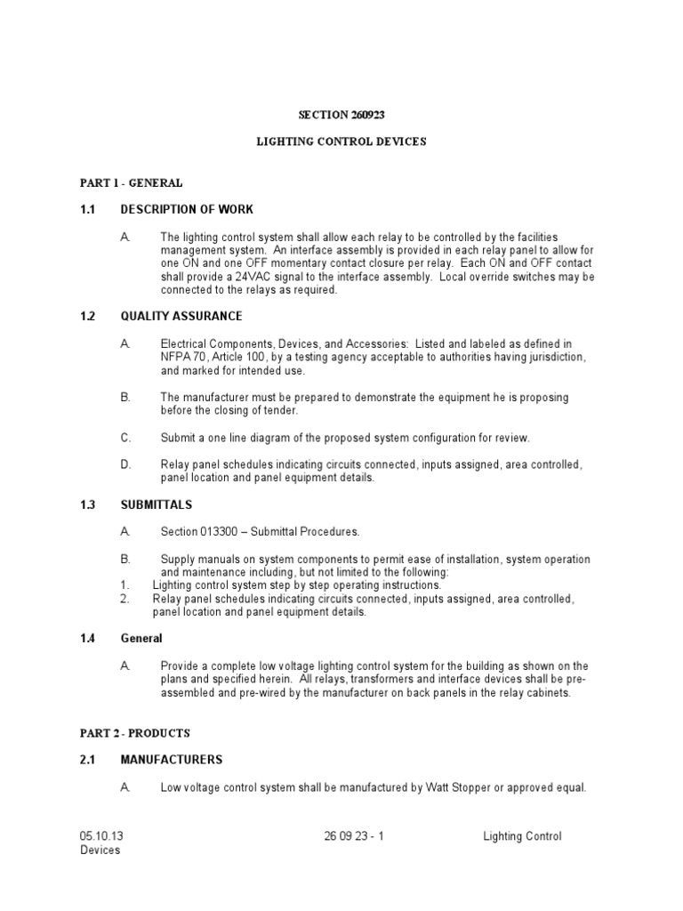 26 09 23 Lighting Control Devices | PDF | Relay | Switch