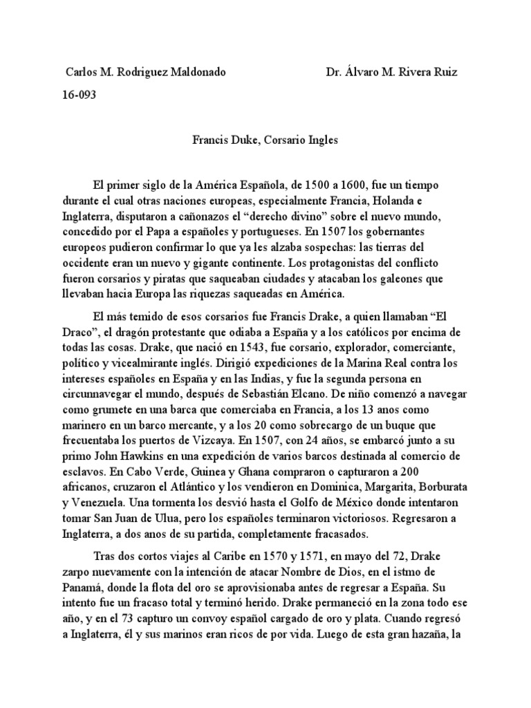 Ensayo Francis Drake | PDF | Francis Drake | Transporte de agua
