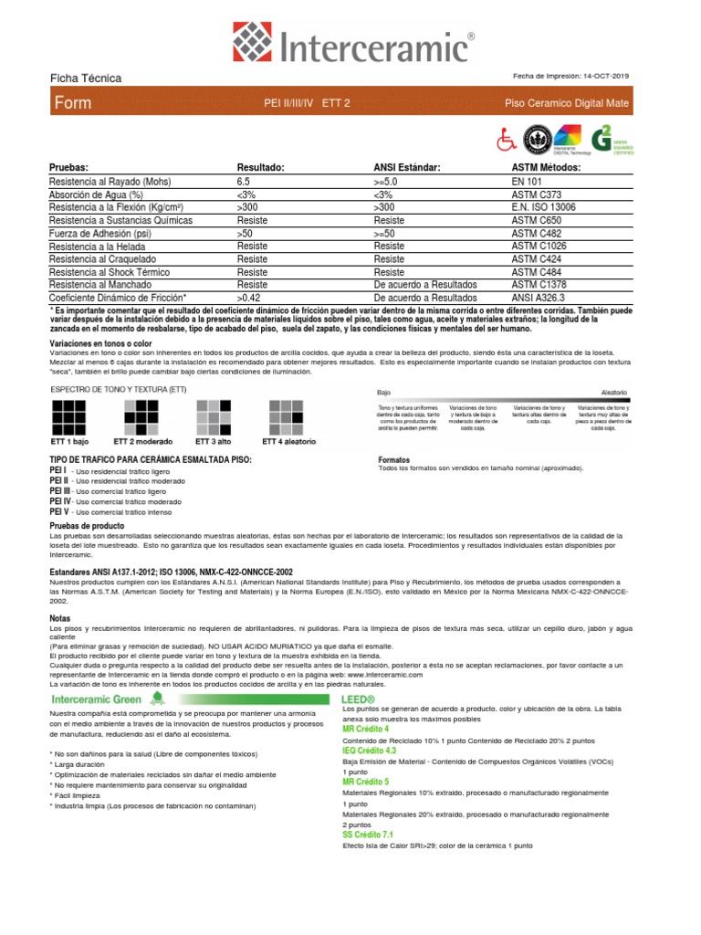 Ficha Técnica Interceramic | PDF | Reciclaje | Materiales