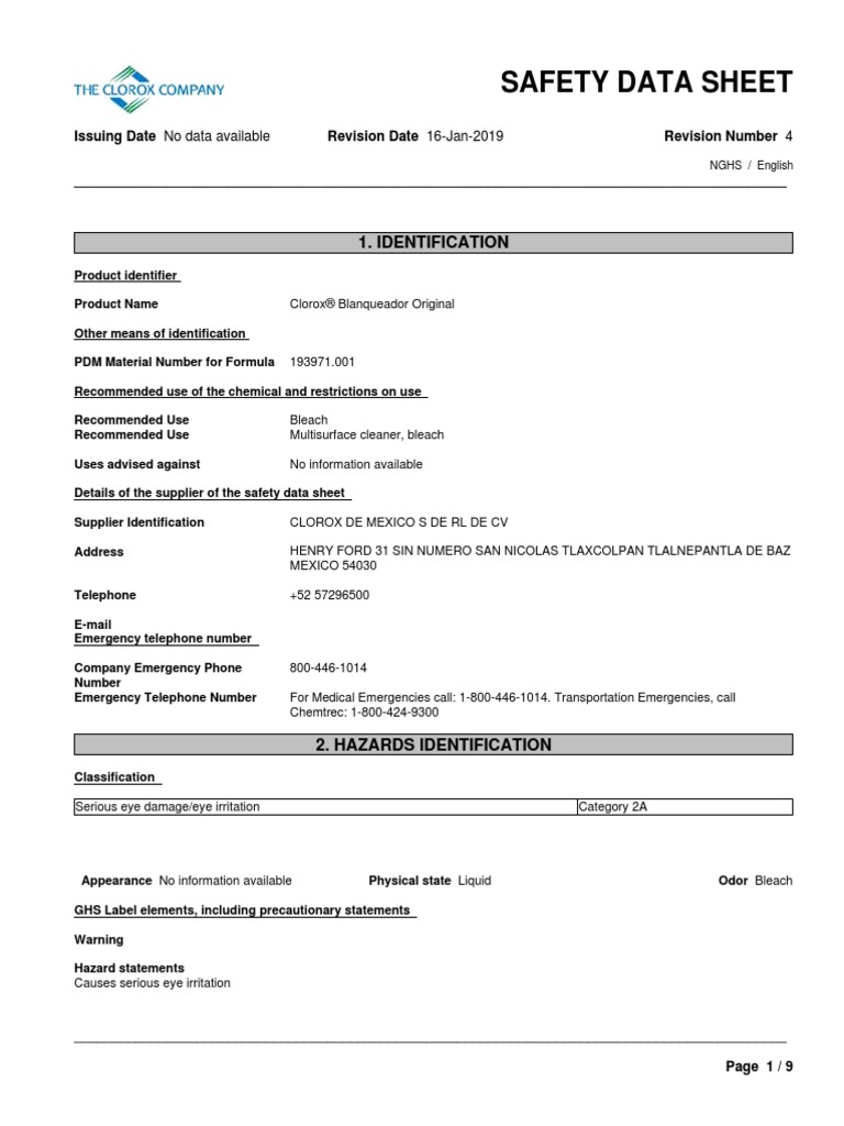 Safety Data Sheet: 1. Identification | PDF | Superfund | Toxicity