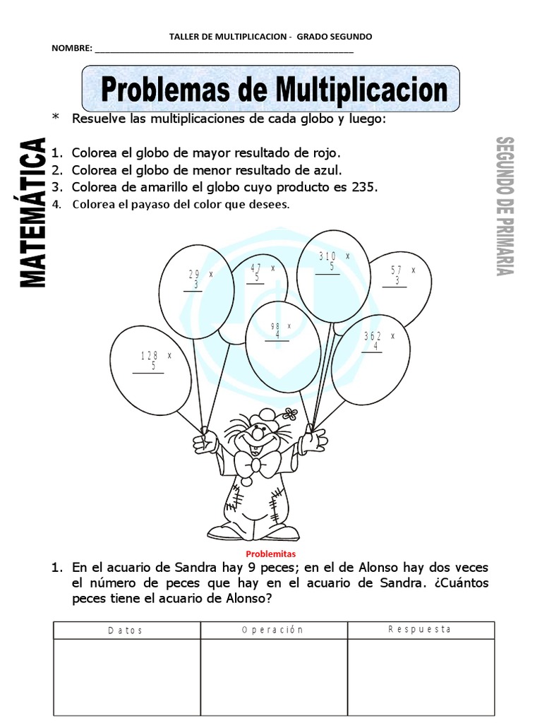 Ficha de Problemas de Multiplicacion para Segundo de Primaria | PDF ...
