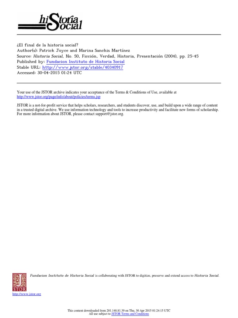 Joyce Patrick - El Final de La Historia Social | PDF | Teorías filosóficas | Movimientos filosóficos