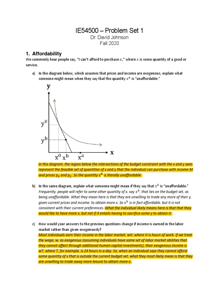 +IE54500 Problem Set 1 Solutions (Fall 2020) | PDF | Demand | Utility