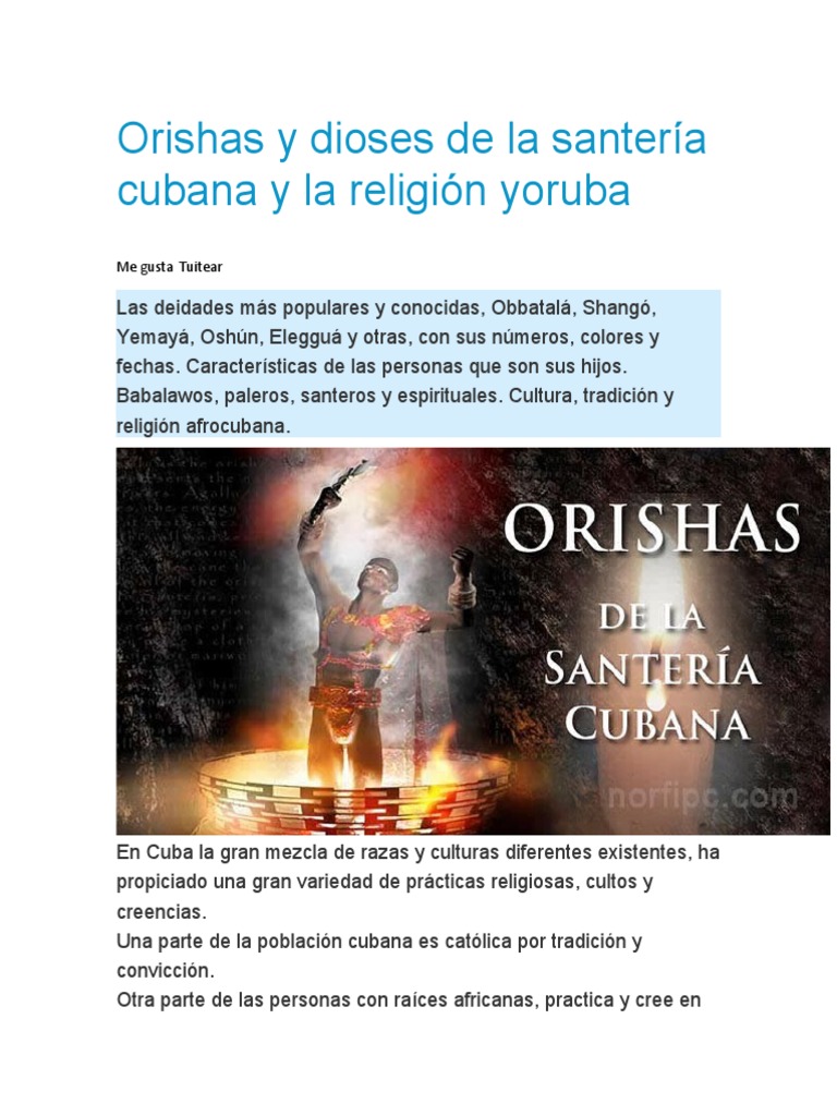 Orishas Y Dioses De La Santería Cubana Y La Religión Yoruba Pdf